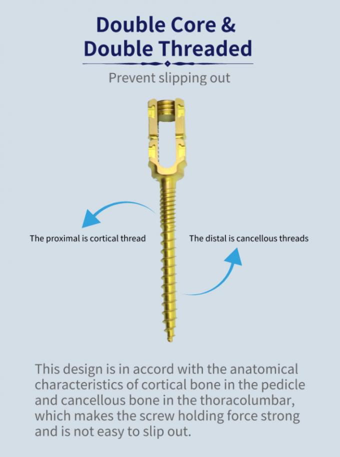Titanium 5.5mm Double Threaded Pedicle Screws Insert Spine Fixation Device